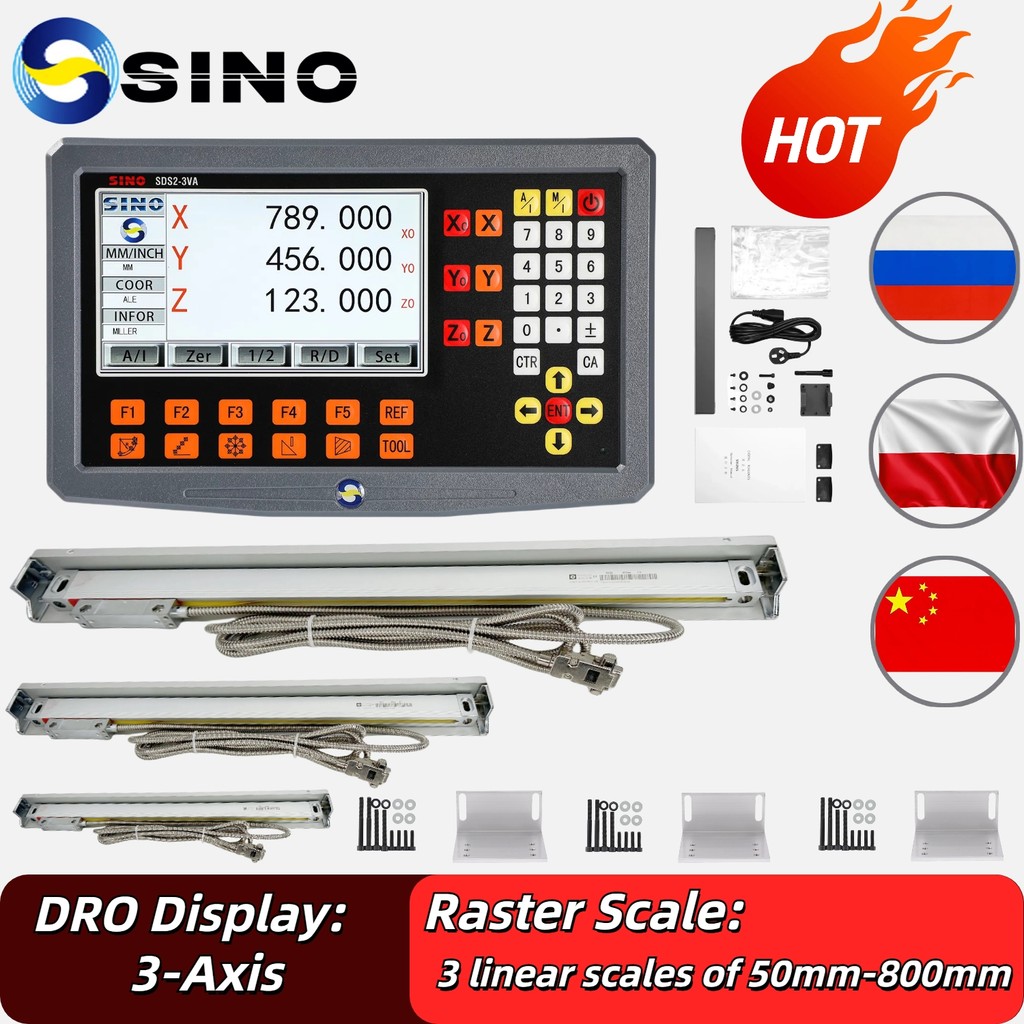 Jual SINO 3 Axis LCD DRO Digital Readout Kit with 3pcs DRO Linear Scale Grating Glass Ruler for ...