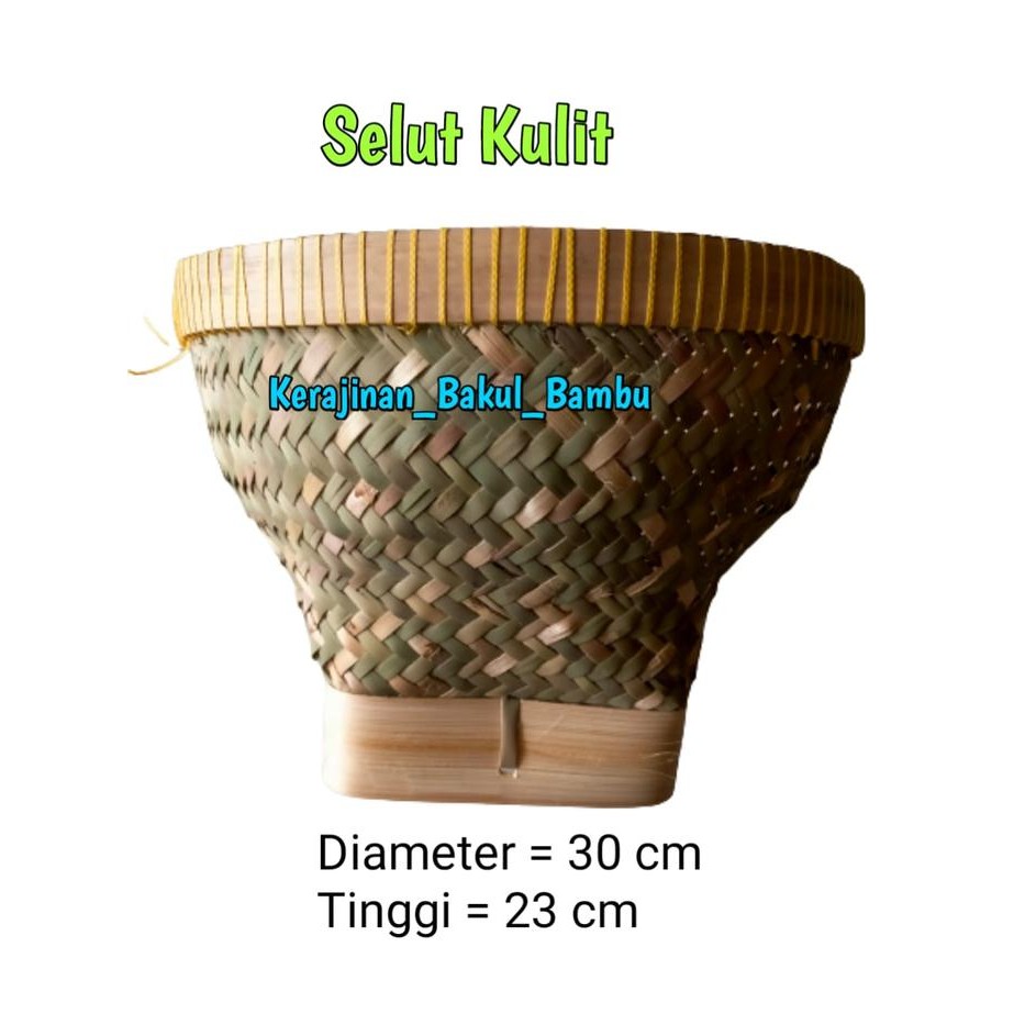 Jual PREMIUM Bakul bambu bakul nasi bakul Selut Kulit diameter 30 cm ...