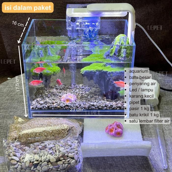 Jual Lepet Akuarium Ikan Mini 230 Tangki Ikan Mini Dengan Filter Dan ...