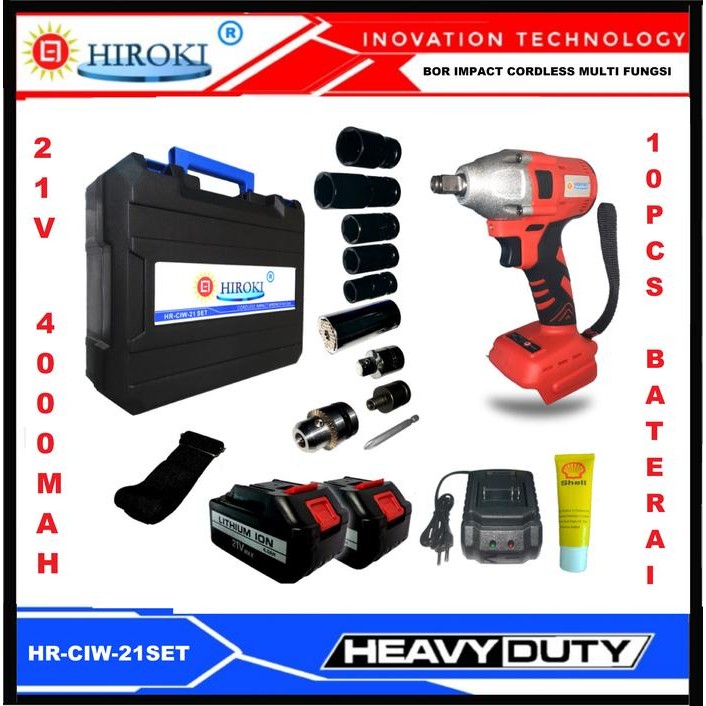 Jual Hiroki Bor Cordless Impact Wrench Kit 330Nm 21 V Kunci roda obeng ...