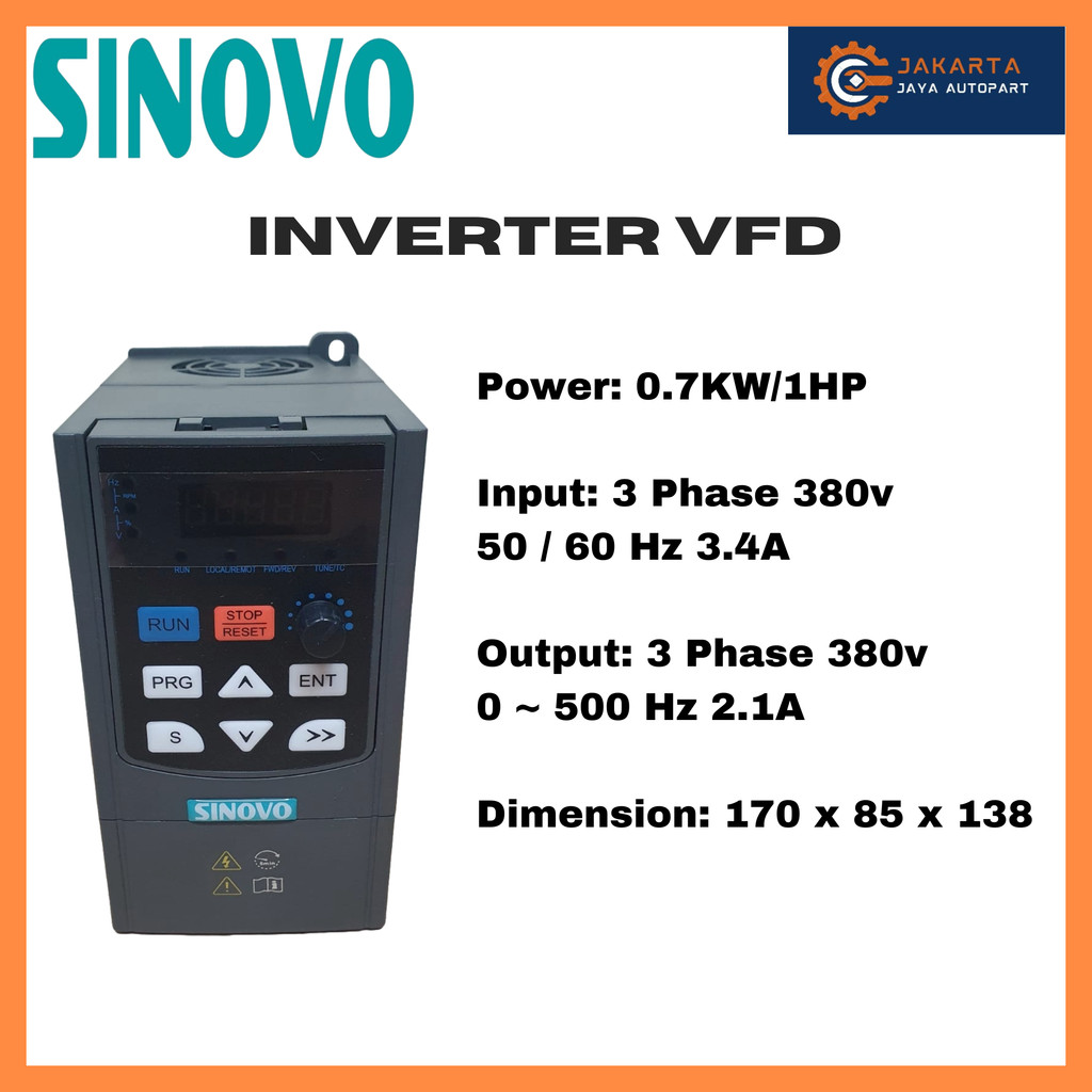 Jual Inverter VFD SINOVO 0.7KW / 1HP Input Output 3Phase 3P 380V ...