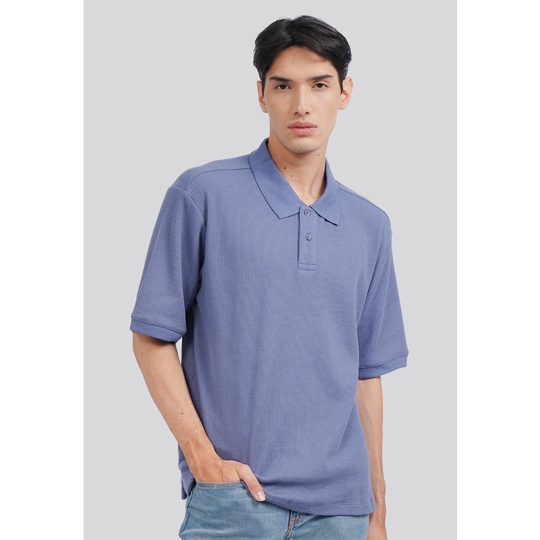 Jual Executive Short Sleeve Textured Polo Shirt Dusty Blue | Shopee ...
