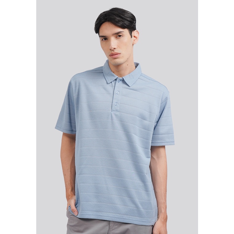 Jual Executive Textured Polo Shirt with Button Ice Blue | Shopee Indonesia