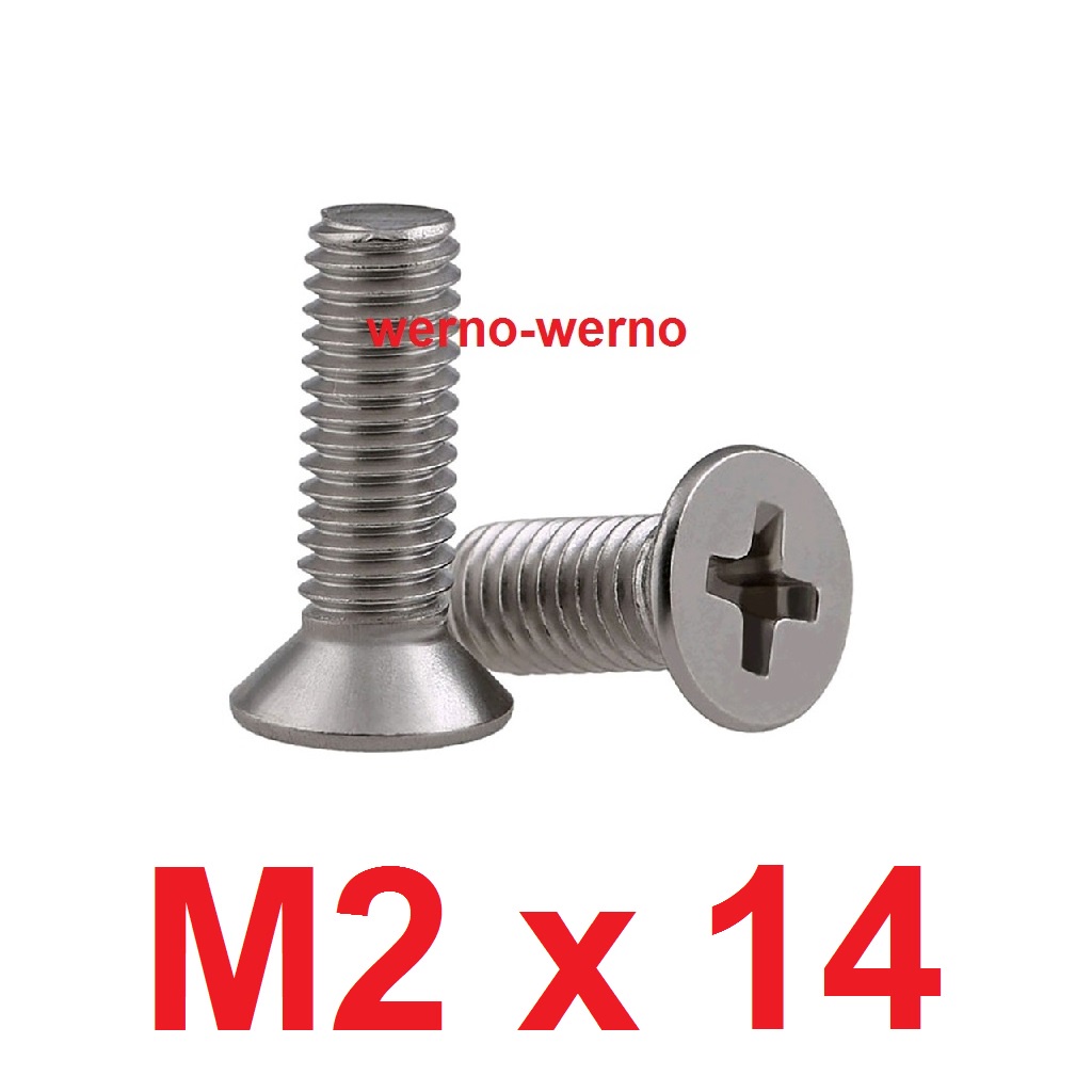 Jual Baut JF M2x14 Flat Head Stainless 2mm x 14mm Verseng CSK Sekrup M2*14 Screw SS304 Obeng ...