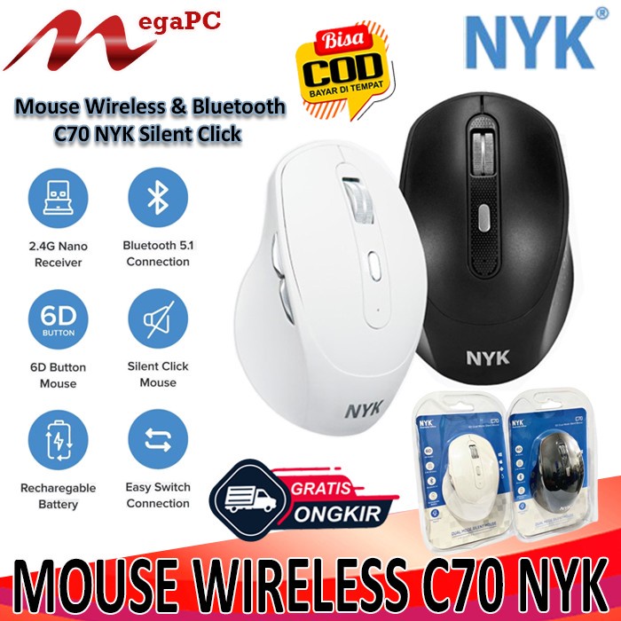 Jual Mouse NYK C70 Wireless & Bluetooth Silent Click Rechargeable ...