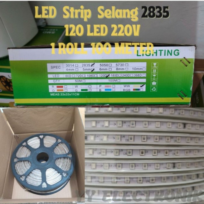 Jual lampu led strip selang 2835 mata rapat 120 led 100m 220v high quality | Shopee Indonesia
