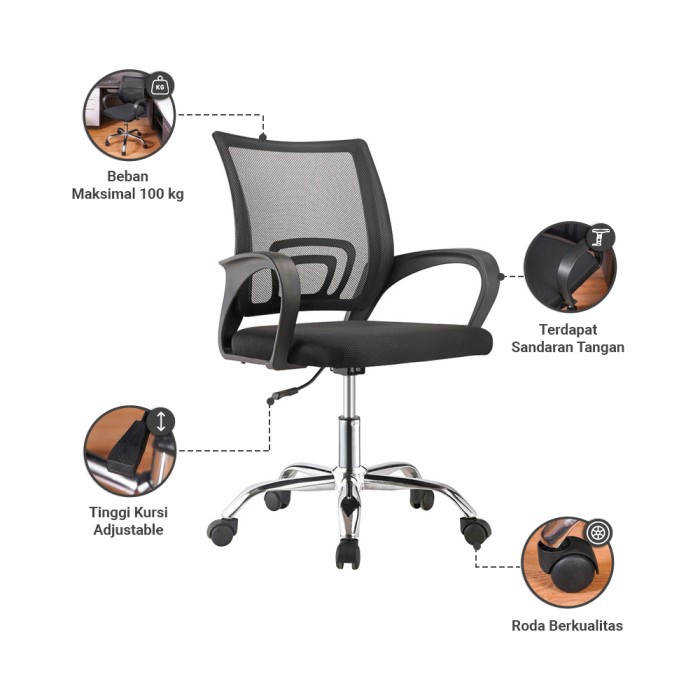 Jual Informa G Zaki Kursi Kantor Sandaran Rendah - Hitam Tempat Duduk ...