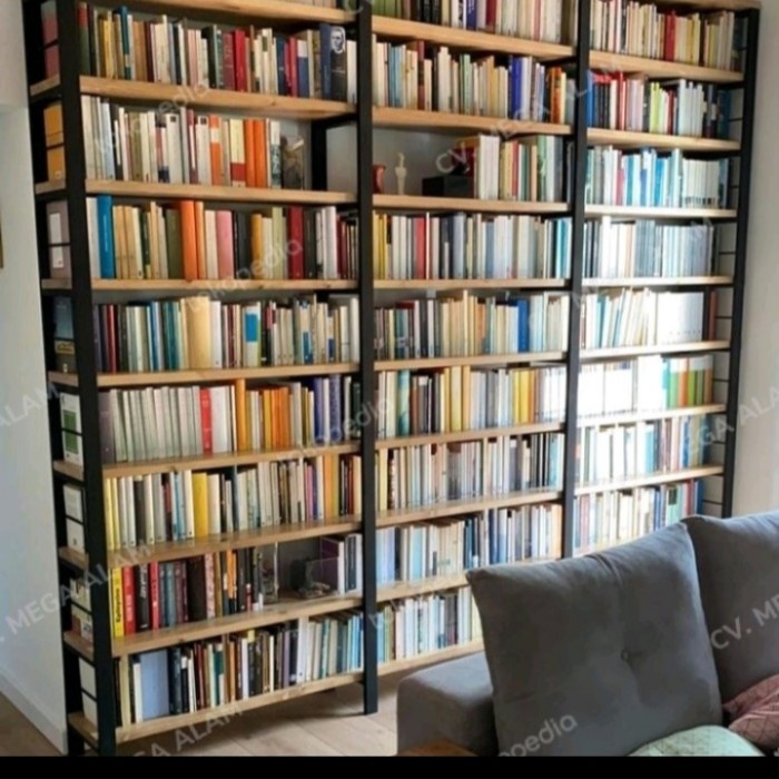 Jual Rak Buku Perpustakaan Rangka Besi Hollow Kayu Mahoni | Shopee ...
