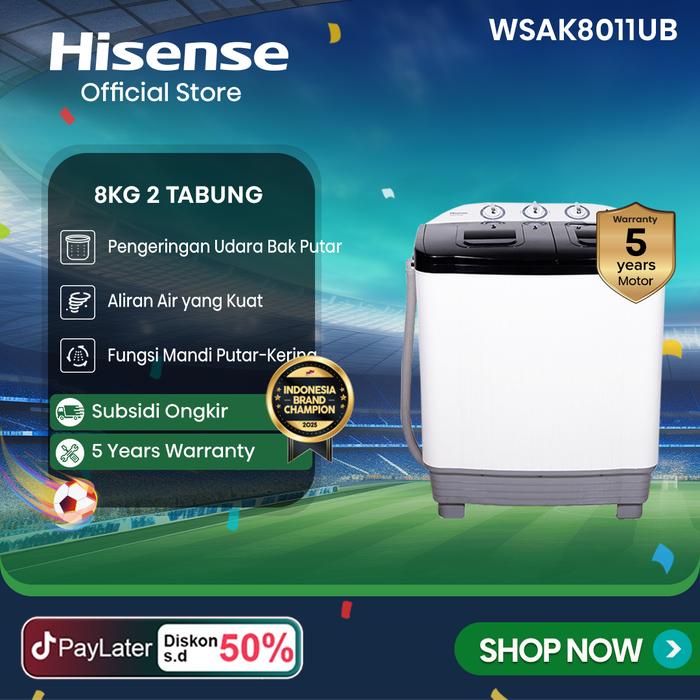 Jual HISENSE-WSAK8011UB-Mesin Cuci Kapasitas TWINTUB 8KG-MesinCuci ...