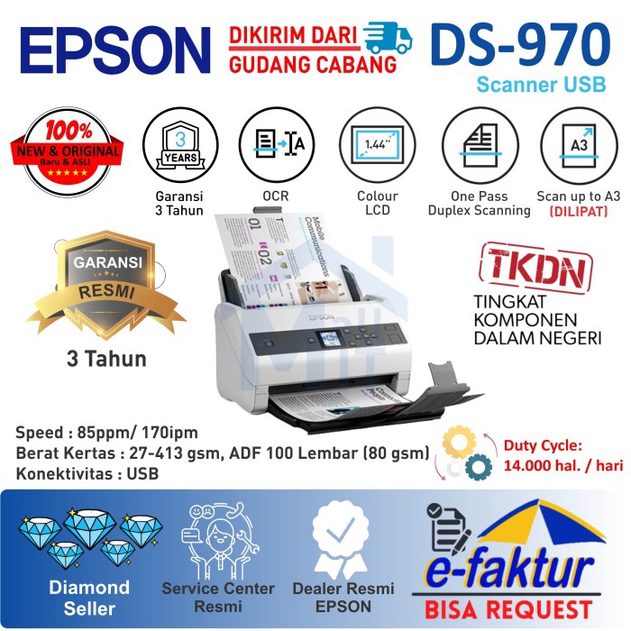 Jual Scanner EPSON WorkForce DS-970 DS970 970 TKDN A3 Carrier sheet Resmi | Shopee Indonesia