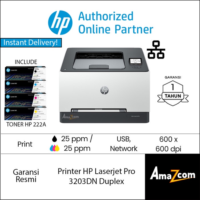 Jual Printer HP 3203DN (8D7L2A) Color LaserJet Pro Print Only Toner HP ...