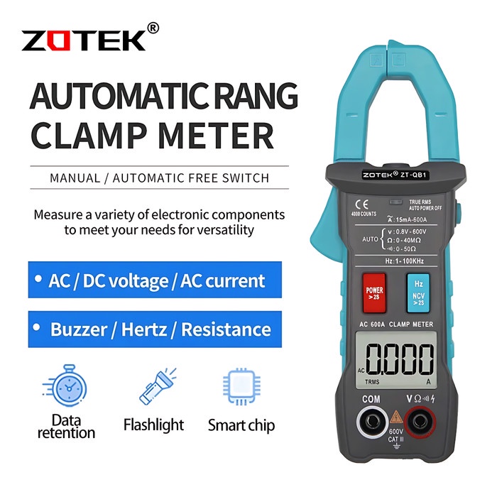 Jual Zotek Zt-Qb1 Smart Clamp Meter Tang Ampere Mini 600A Current Trms ...