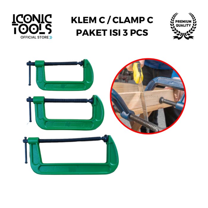 Jual Paket Klem C Isi 3 Pcs AMTECH / Clamp C Set Alat Penjepit Kayu ...