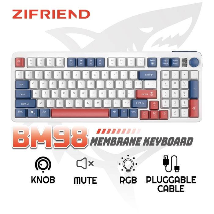 Jual ZIFRIEND BM98 Membrane Keyboard Wired 98 Keys Rainbow Backlight ...