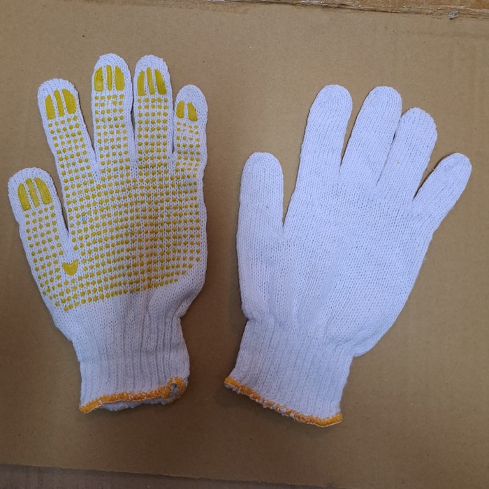 Jual sarung tangan safety bintik kuning/ Sarung Tangan Kerja Polkadot ...