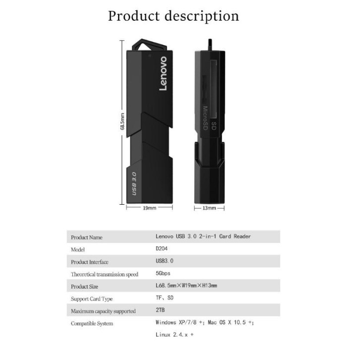 Jual Lenovo thinkplus D204 Card Reader USB 3.0 Memory Card Adapter ...