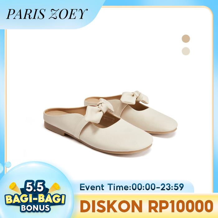 Jual Paris Zoey Zoelle Mules Flatshoes Wanita Coklat Putih Simpel ...