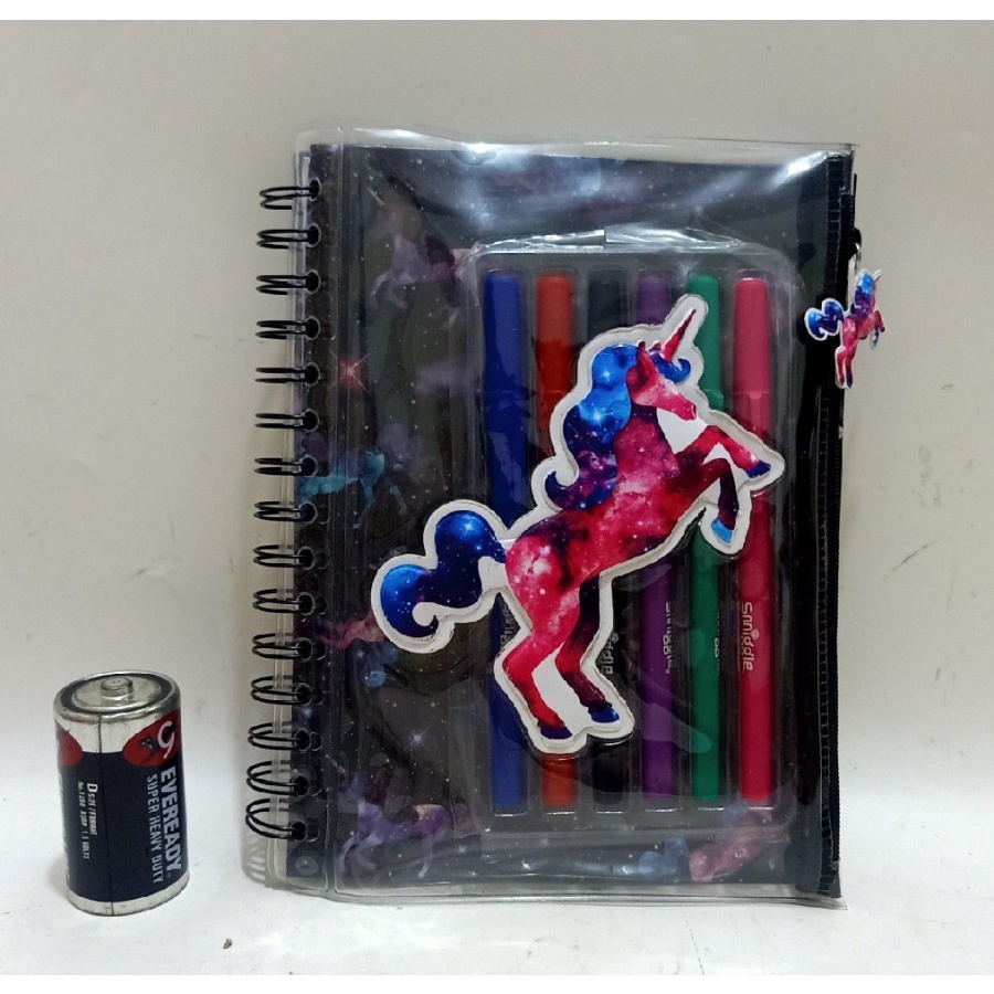 Jual smiggle galaxy unicorn notebook and markers A5 school book ...