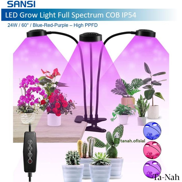 Jual Sansi 24W 120 3-Head Red / Blue / Blurple IP54 LED Grow Light ...