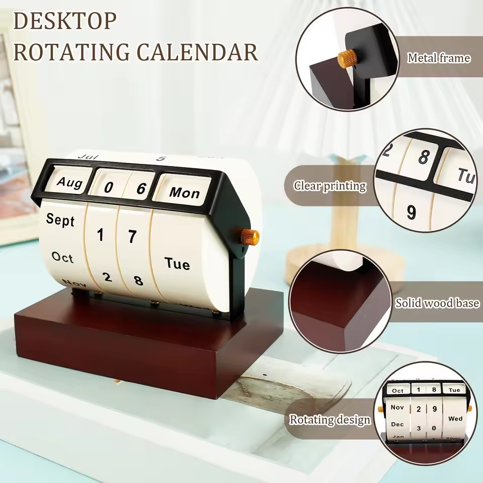 Jual Kalender Roda Kayu Beutar Rotatable Wheel Calender 2025 Baru ...