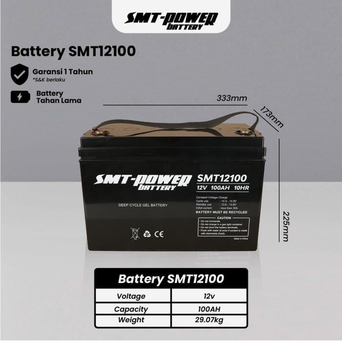 Jual SMT12100 aki baterai accu 12V 100AH solar panel Deep Cycle Gel ...