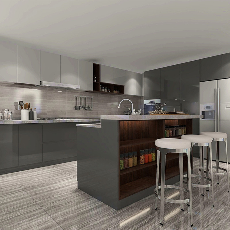 Jual Customized Modern High Gloss Grey Color Lacquer Wood Kitchen ...