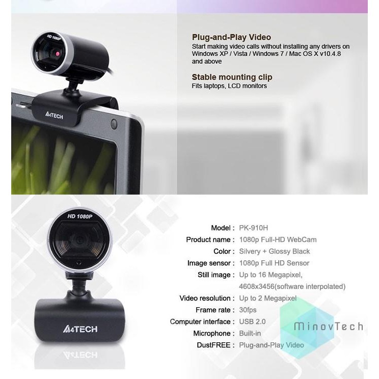 Jual A4Tech Pk-910H Full-Hd 1080P Webcam Usb Kamera + Mic | Shopee ...