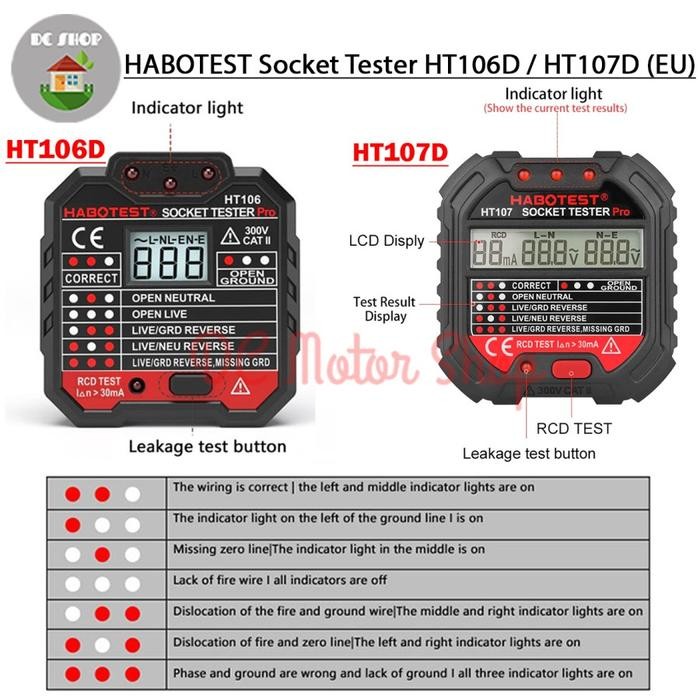 Jual Alat Uji Grounding HABOTEST Stop Kontak Voltage Tester HT106D ...