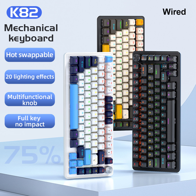 Jual Apaydo K82 75% Wired Mechanical Keyboard, Rgb Backlight, Hot Swappable Blue Switches, 82 ...