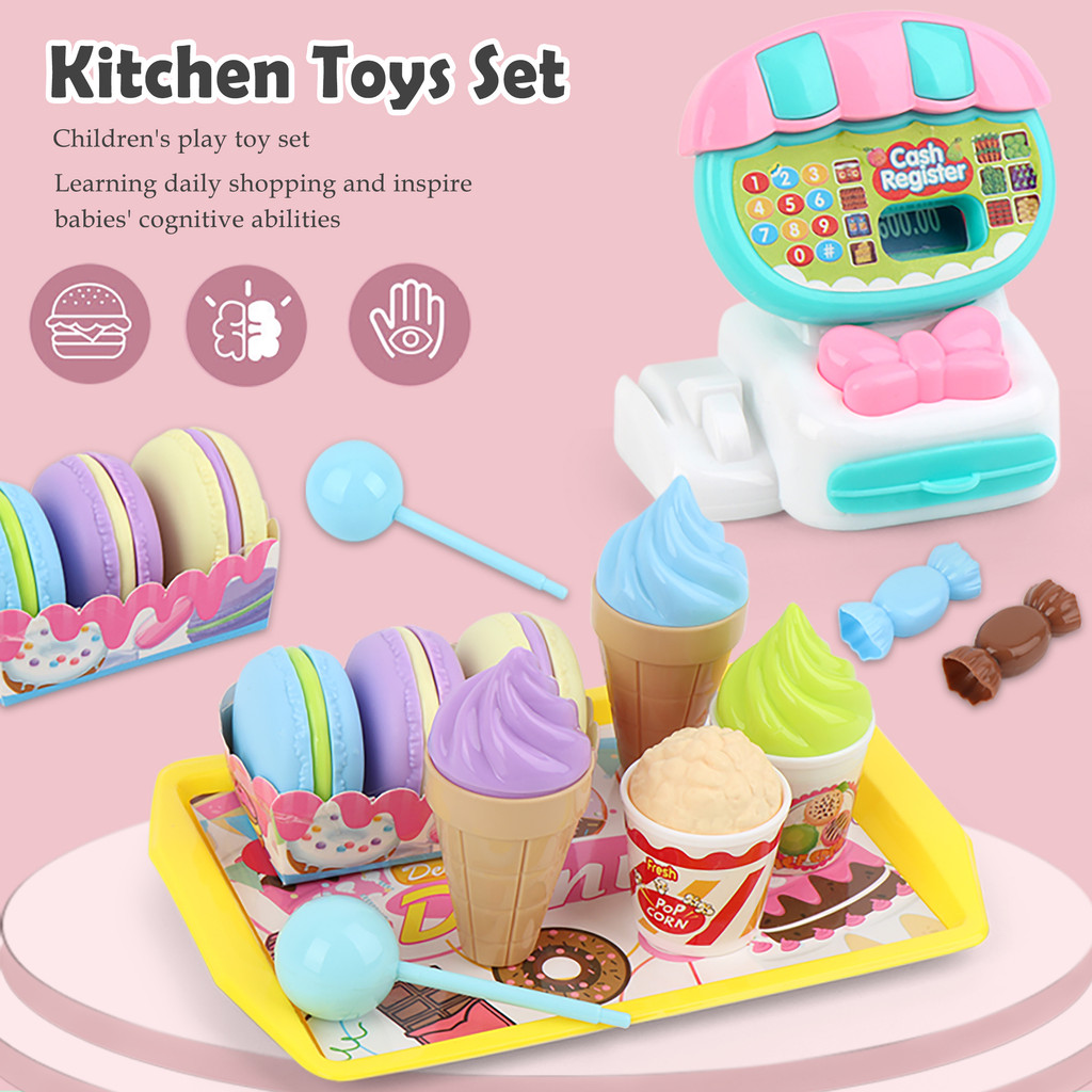 Jual Cash Register Toys Play Calculator Cash, Play Money Ice Cream ...