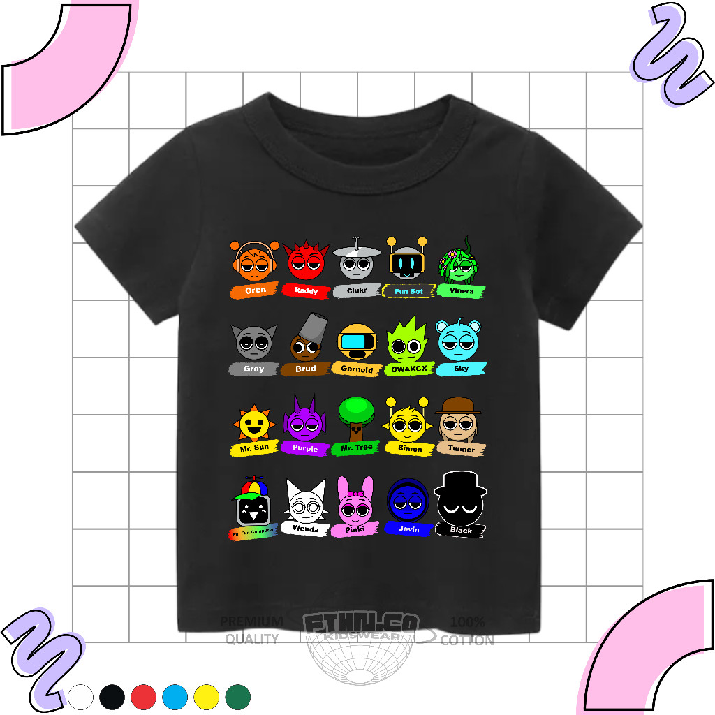 Jual RB223 Baju Kaos Anak Karakter Sprunki Incredibox Bahan Katun 30s ...