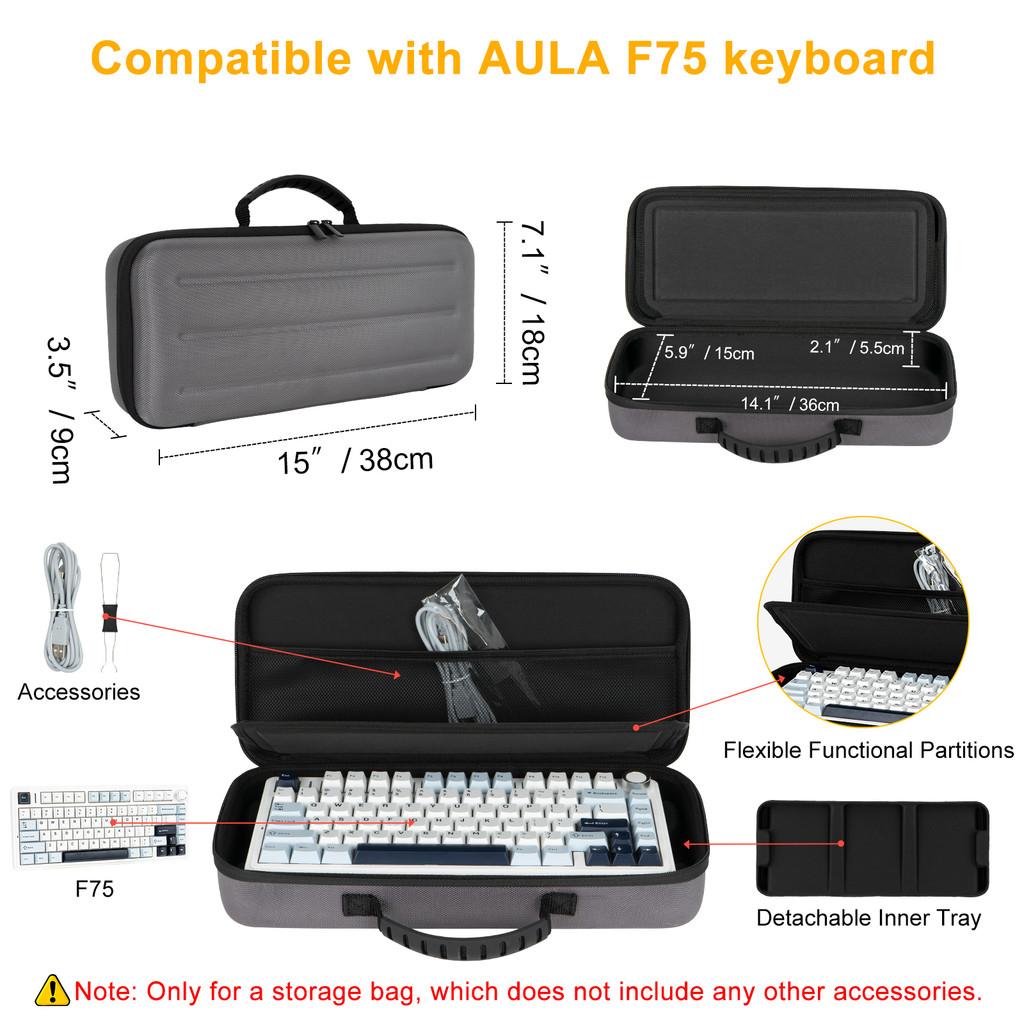 Jual Hard EVA Case for Aula F75 Gaming Mechanical Keyboard Storage Bags ...