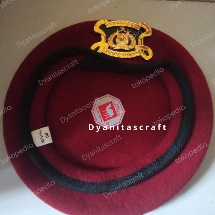 Jual Baret Reskrim Reserse Merah Maroon marun merk camel plus emblem ...