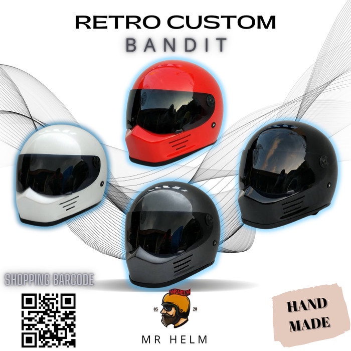 Jual Helm Custom Bandit Black With Visor / Helm Classic ( Mr Helm ...