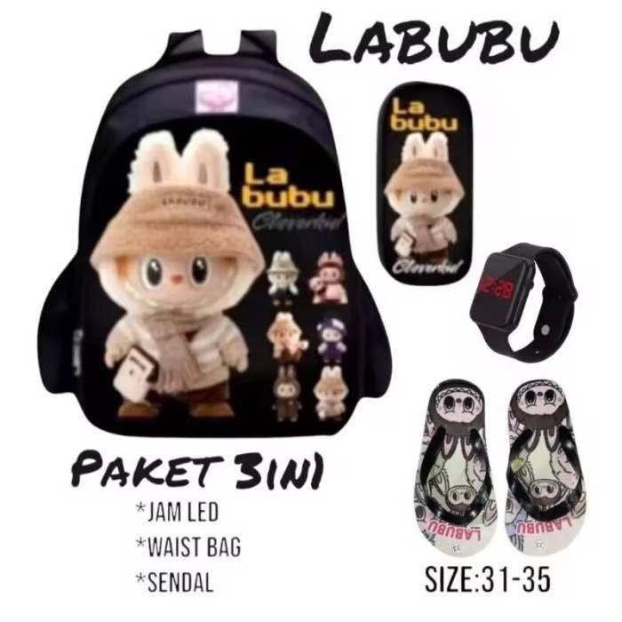 Jual KOMPLIT Tas LABUBU tas sekolah anak TK SD PAUD ransel sekolah anak viral terbaru bonus ...