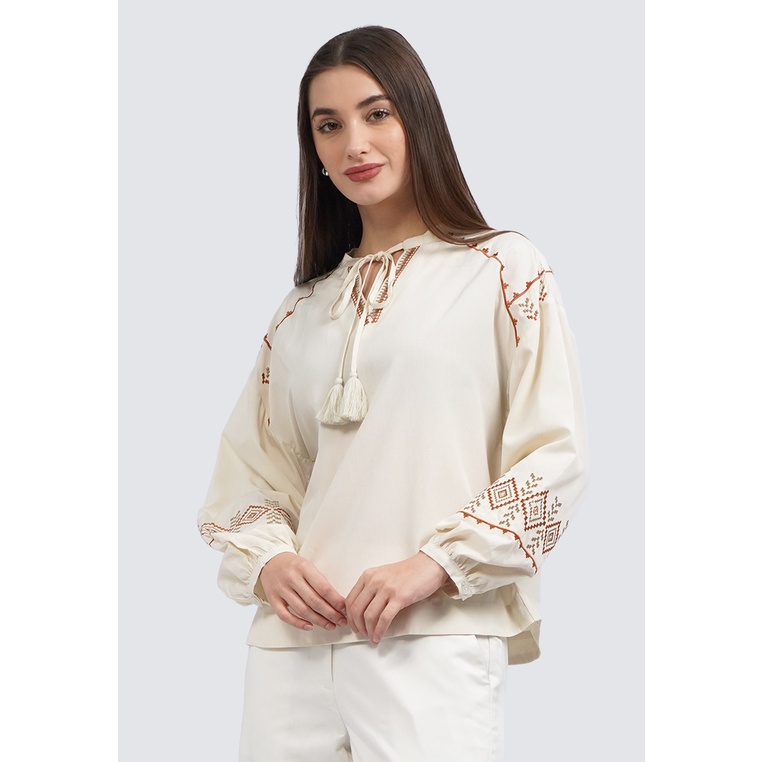 Jual Et Cetera Long Sleeve Boho Blouse ECRU | Shopee Indonesia