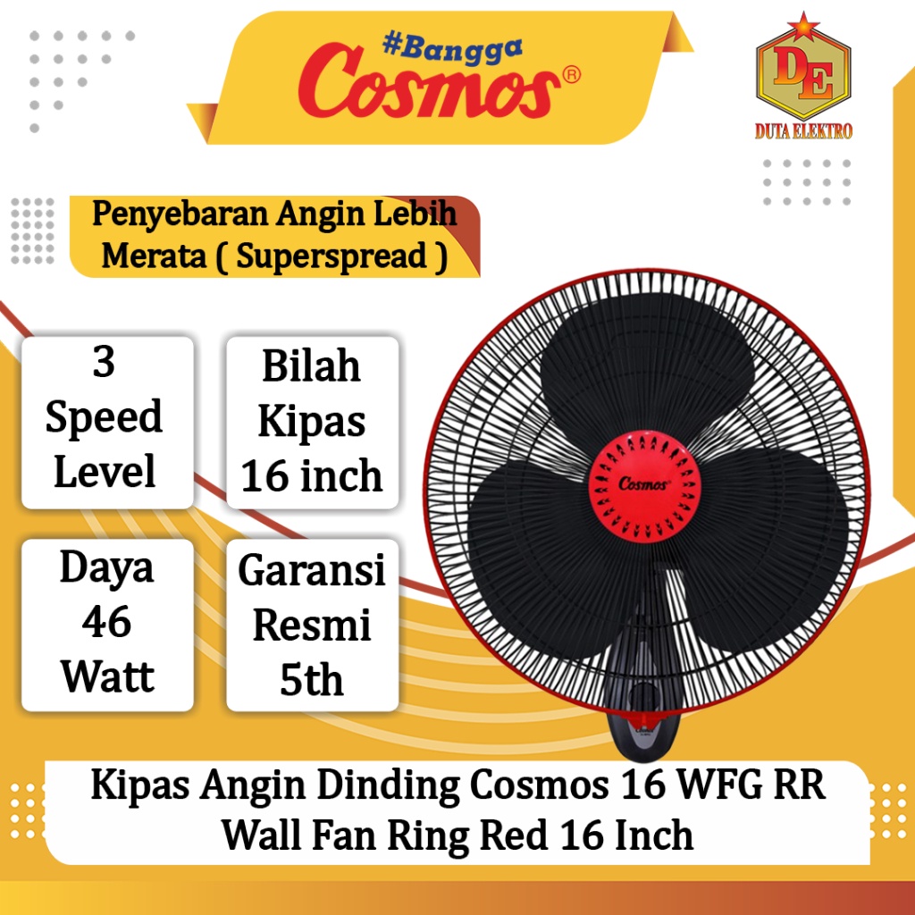 Jual Kipas Angin Dinding Cosmos 16 WFG RR Wall Fan Ring Red 16 Inch ...