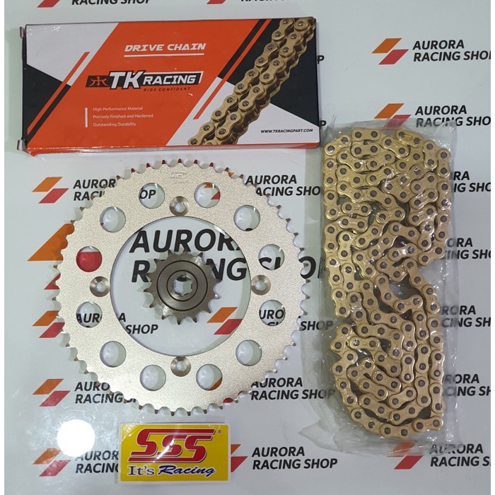 Jual Gear Set SSS KLX 150 / D Tracker & Rantai TK 428 HS 130 Gold | Shopee Indonesia