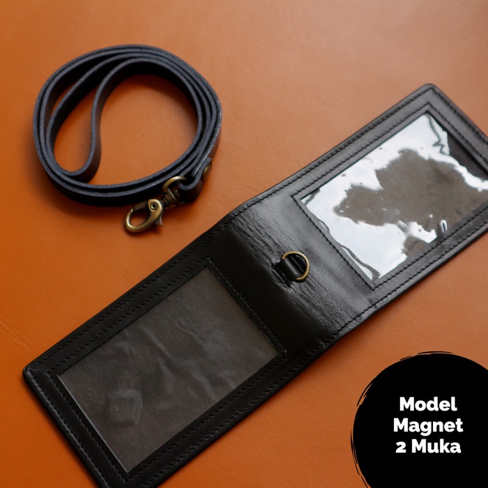 Jual ID CARD HOLDER SAKU NAME TAG LIPAT 2 MUKA MAGNET KULIT WARNA HITAM ...