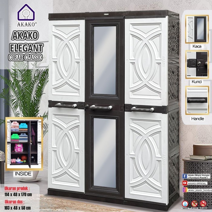 Jual LEMARI PLASTIK 3 PINTU KACA AKAKO ELEGANT :) | Shopee Indonesia