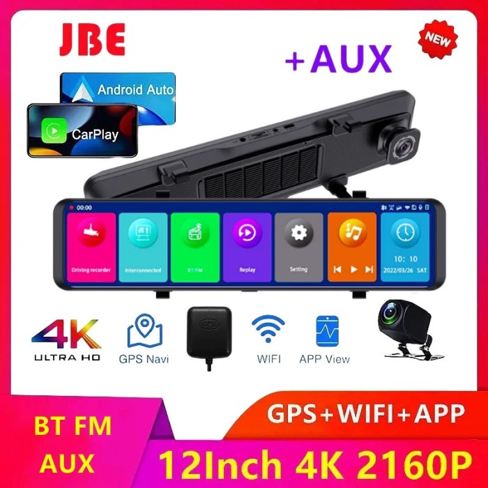 Jual 12Inch 4K Dash Cam Wireless CarPlay Android Auto Car DVR 5G WiFi GPS | Shopee Indonesia