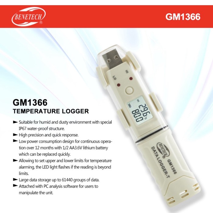 Jual Benetech GM1366 Mini Data Logger Temperature Humidity Smart Sensor | Shopee Indonesia