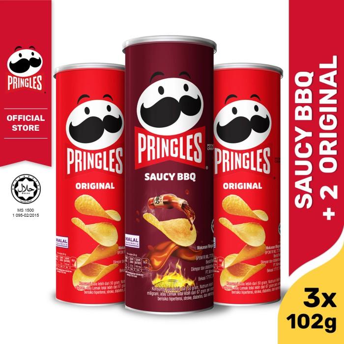 Jual [BUNDLE 3pcs] 2 Pringles Original 102g + 1 Pringles Saucy BBQ 102g | Shopee Indonesia