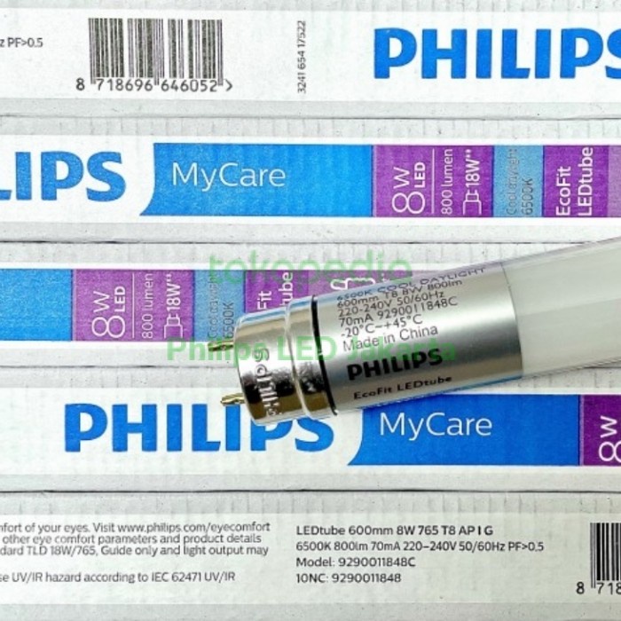 Jual Lampu Philips TL Neon Led Tube T8 Ecofit 8 Watt 600mm 6500K Putih ...