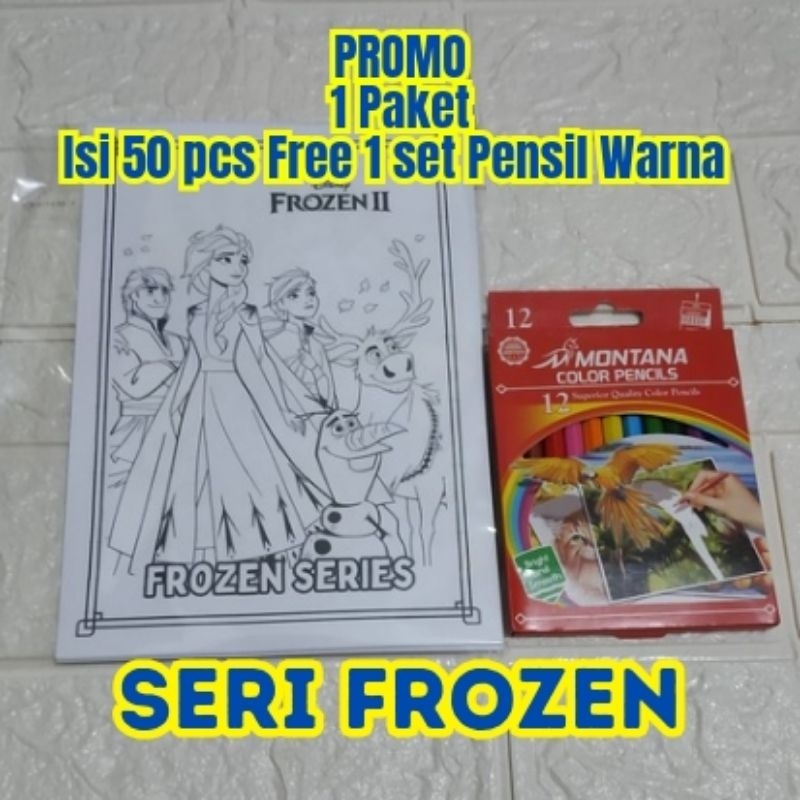 Jual Paket Mewarnai Seru isi 50 lembar Seri FROZEN + Gratis 1 Set ...