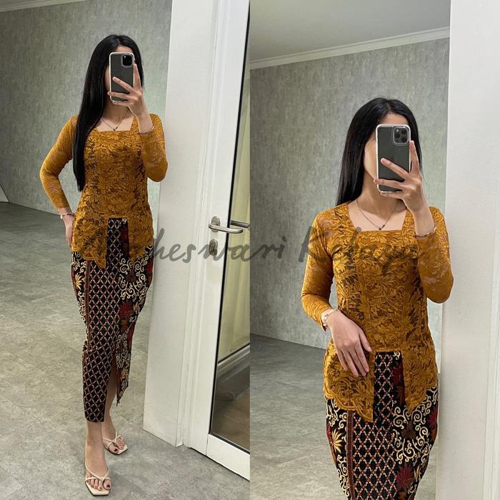 Jual Kebaya Bali Set Brukat Panjang Tembaga Rok Kuning | Shopee Indonesia
