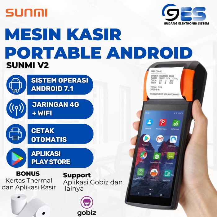 Jual Mesin Kasir Portable Android Sunmi V2 2/16Gb 4G Thermal Printer Scan | Shopee Indonesia