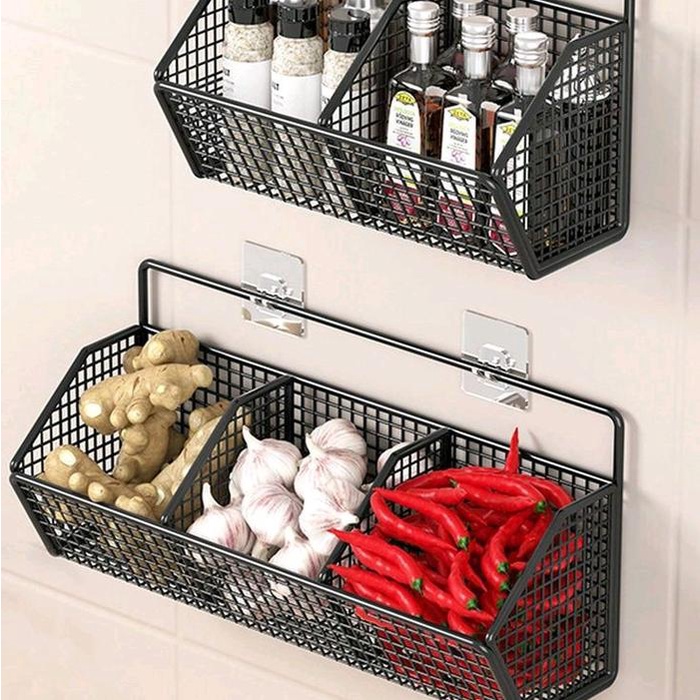 Jual Rak Keranjang Sekat Dinding Dapur, Rak Tempel Gantung 3 Sekat, Rak ...
