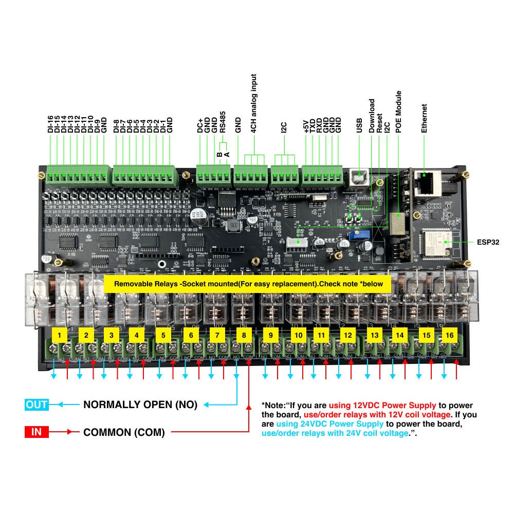Jual NEW KC868-E16P 16A ESP32 Din Rail Relay Module Board RJ45/Wifi ...