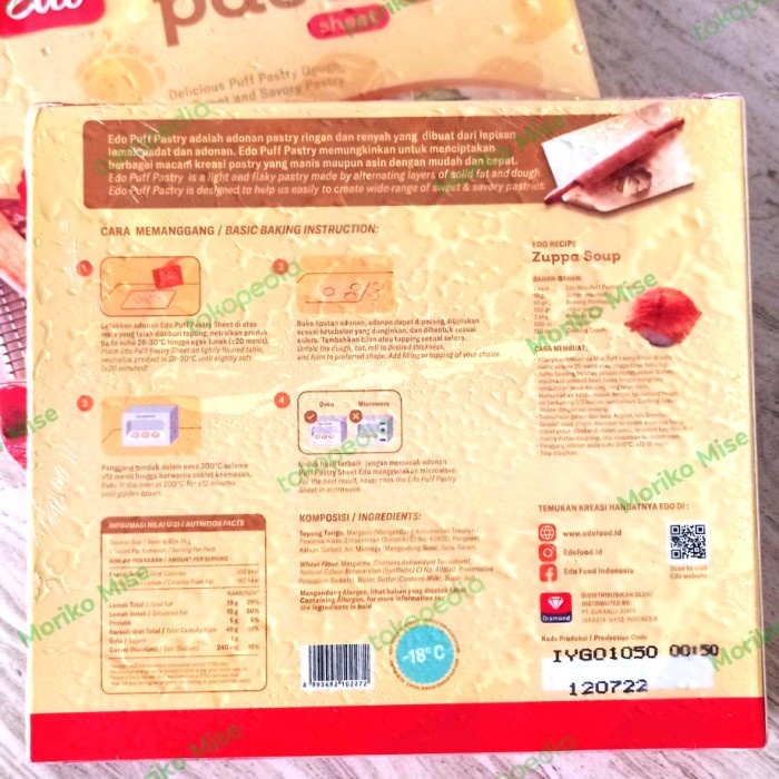 Jual (TopSeller) edo puff pastry 375 gr / EDO mini puff pastry sheet ...